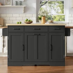 Aosom Mobilní kuchyňský ostrov se skládací pracovní deskou, kolečka s možností zajištění otáčení o 360°, pro 2–4 osoby, 120x70x87 cm, černá