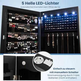 Costway Šperkovnice s LED Uzamykatelná nástěnná/dveřní šperkovnice