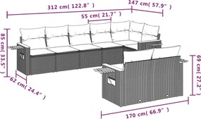 8dílná zahradní sedací souprava s poduškami černá polyratan 3259389
