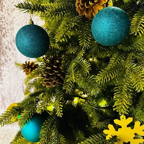 Sada vánočních ozdob paví zelená 10 cm plastová koule glitter, balení 6 ks