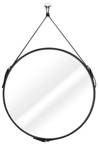 Černé kulaté zrcadlo s koženou rukojetí ESHA Průměr zrcadla: 60 cm