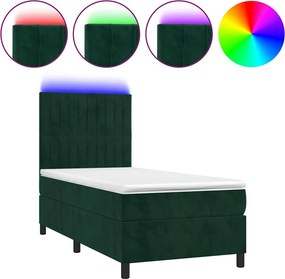 Box spring postel s matrací a LED tmavě zelená 90x190 cm samet 3136218