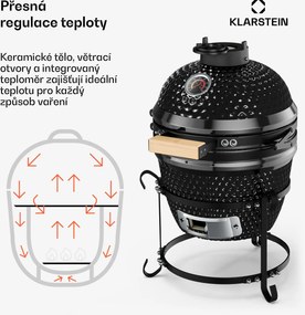 Klarstein Princesize, kamado gril, keramický, 11", uzení, BBQ, pomalé vaření, černý
