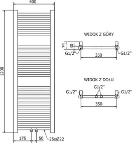 Mexen Mars, elektrické topné těleso 1200 x 400 mm, 300 W, zlatá lesklá, W110-1200-400-2300-50