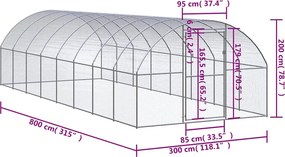 Venkovní klec pro kuřata 3 x 8 x 2 m pozinkovaná ocel 3095466