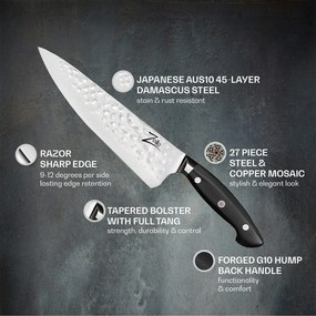 Executive-Plus, 8" prémiový kuchařský nůž, 61 HRC, damašková ocel