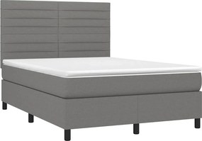 Box spring postel s matrací a LED tmavě šedá 140x190 cm textil 3134950