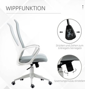 Kancelářská židle Vinsetto s funkcí naklápění, výškově nastavitelná, ergonomická počítačová židle, otočná PC židle pro domácí kancelář, pružná látka,…