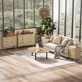 HOMCOM Set 2 nočních stolků s ratanovým šuplíkem a nastavitelnou policí do ložnice nebo obývacího pokoje 40x40x68,5 cm Dub