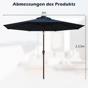 Costway LED osvětlení Konzolový deštník kulatý solární klika tmavě, tmavě modrá