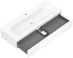 Mexen Rivel, koupelnová skříňka 120 cm s umyvadlem Vela, 1 zásuvka, drážkovaná, bílá matná, 91A20-12023-1-BF01-W23M01