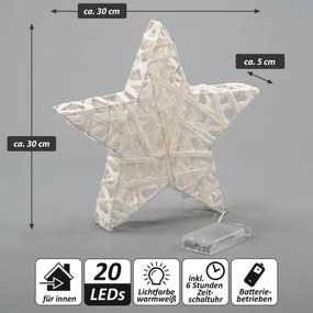 MAXXIVA® 86212 Glitzer Stern 20 LED warm weiß Ø 30 cm Batterie Timer Weihnachts-Stern Xmas