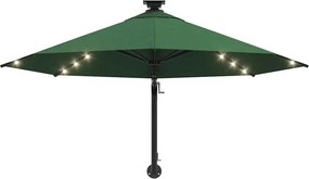 Nástěnný zahradní slunečník s LED 300 cm zelený 312523