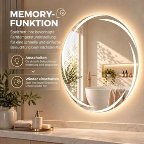 HOMCOM kulaté LED koupelnové zrcadlo Ø 60 cm, stmívatelné