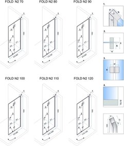 Rea Fold N2, sprchový kout se skládacími dveřmi 90(dveře) x 70(dveře), 6mm čiré sklo, chromový profil, KPL-07446