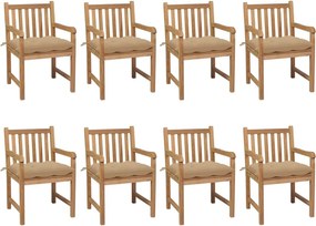 Zahradní židle 8 ks s béžovými poduškami masivní teak 3073076