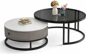 LuxuryForm DESIGN Konferenční stolek AMARO 80 / 60 cm – šedý mramor / sklo (set 2 ks)