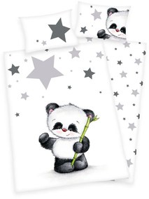 Flanelové povlečení pro miminka Panda hvězdičky 100x135/40x60cm