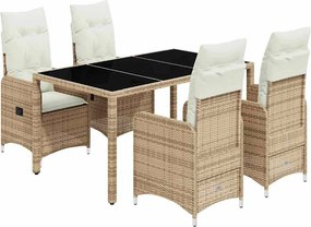 5dílný zahradní bistro set s poduškami béžový polyratan 3277098
