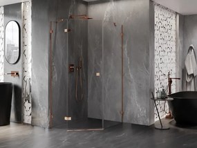 Mexen Lunar, pětiúhelníkový sprchový kout s levým náklonem 90 x 100 cm, 8mm čiré sklo, profil růžové zlato, 831-090L-100P-60-00-L