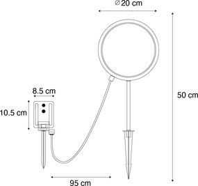 Sada 2 černých bodových svítidel 50 cm včetně dobíjecího LED a solárního IP65 - Adalind