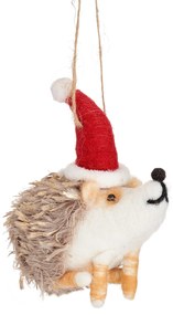 sass & belle Plstěná vánoční ozdoba Hedgehog in Santa Hat, červená barva, textil