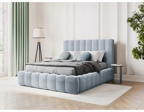 Světle modrá čalouněná dvoulůžková postel s úložným prostorem s roštem 180x200 cm Kelp – Micadoni Home