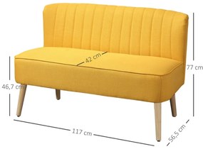 HOMCOM Dvoumístná pohovka žlutá, 117 cm 833-524V04YL