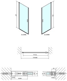Polysan ZOOM LINE BLACK sprchové dveře 800mm, čiré sklo, ZL1280B