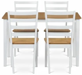Jídelní set 1+4 stůl 120x75 židle bílý + dub, masivní nohy, VESPA OAK