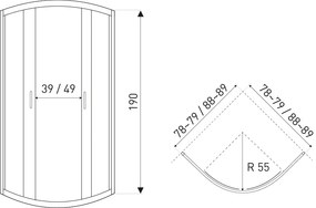 Novoterm Čtvrtkruhový sprchový kout NV-Tiara 80x80 černá/grafit - bez vaničky