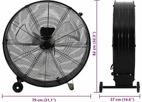 vidaXL Marketos Průmyslový bubnový ventilátor 77 cm 187,7 W černý