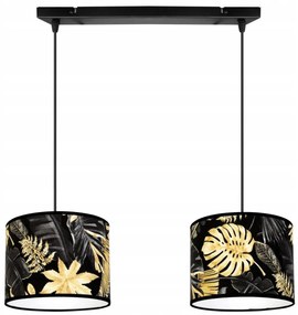 Závěsné svítidlo Gold Flowers, 2x černé textilní stínítko s květinovým vzorem