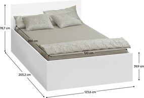 Postel s kovovým roštem a úložným prostorem, 120x200, bílá, DOLI