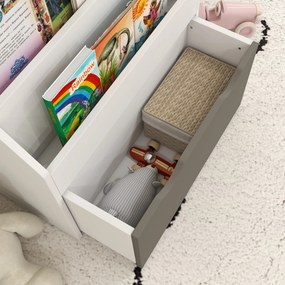AIYAPLAY dětský regál pro 3-8 let s 3 policemi a spodní zásuvkou, z MDF, 62,5x30x70 cm, šedý