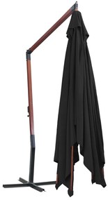 Závěsný slunečník s dřevěnou tyčí 400 x 300 cm černý - Default Title