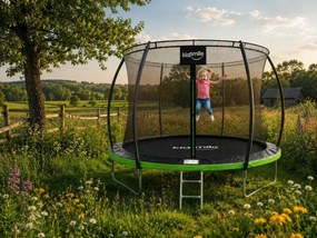 TRENDIE Trampolína s vnitřní sítí 312 cm zelená + žebřík
