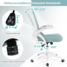 Costway Ergonomická kancelářská židle se sklopnými područkami a houpací pracovní