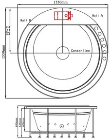 BPS-koupelny Hydromasážní vana HYD-DE916-155 155x155 s ohřevem vody, černý panel