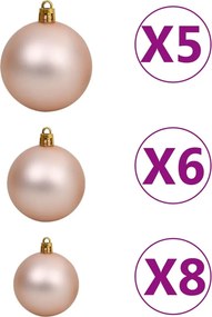 vidaXL Umělý vánoční půl stromek s LED a sadou koulí bílý 210 cm [3077571] Barva: white and rose