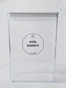 RÝŽE BASMATI – průhledná samolepka na dózu, tučnépísmo, 5 cm | DomaLEP