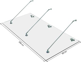 HOMCOM stříška skleněná stříška dveří z tvrzeného skla (ESG) nerezová ocel čiré sklo 3 velikosti (200x90cm) (L) | Aosom