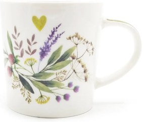 Porcelánový hrnek Provence, 400 ml – lesklý, s motivem bylinek a srdíčkem uvnitř