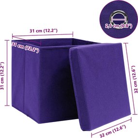 Úložné boxy s víky 4 ks fialové 32 x 32 x 32 cm textil 288354