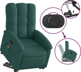 Zvedací masážní polohovací křeslo tmavě zelené textil 3204110