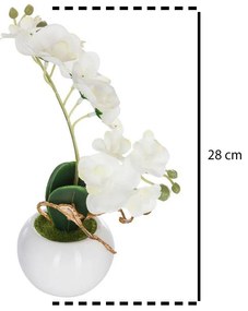 Bílá umělá orchidej ve květináči, 25 cm