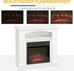 HOMCOM Elektrokamin s 3D LED efektem plamene, topná kapacita 30 m², dálkové ovládání, bílá/černá