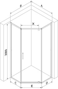 Mexen Exo sprchový kout pětiúhelníkový otočný 90 x 90 cm, transparentní, černý - 812-090-090-70-00