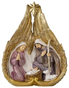 Vánoční betlém ve zlatých andělských křídlech s hvězdičkou - 21*8*27 cm