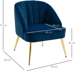 HOMCOM křeslo lounge chair čalouněné křeslo se sametovým vzhledem, polohovací křeslo, křeslo s ocelovými nohami, křeslo pro líčení, tmavě modré, 65 x…